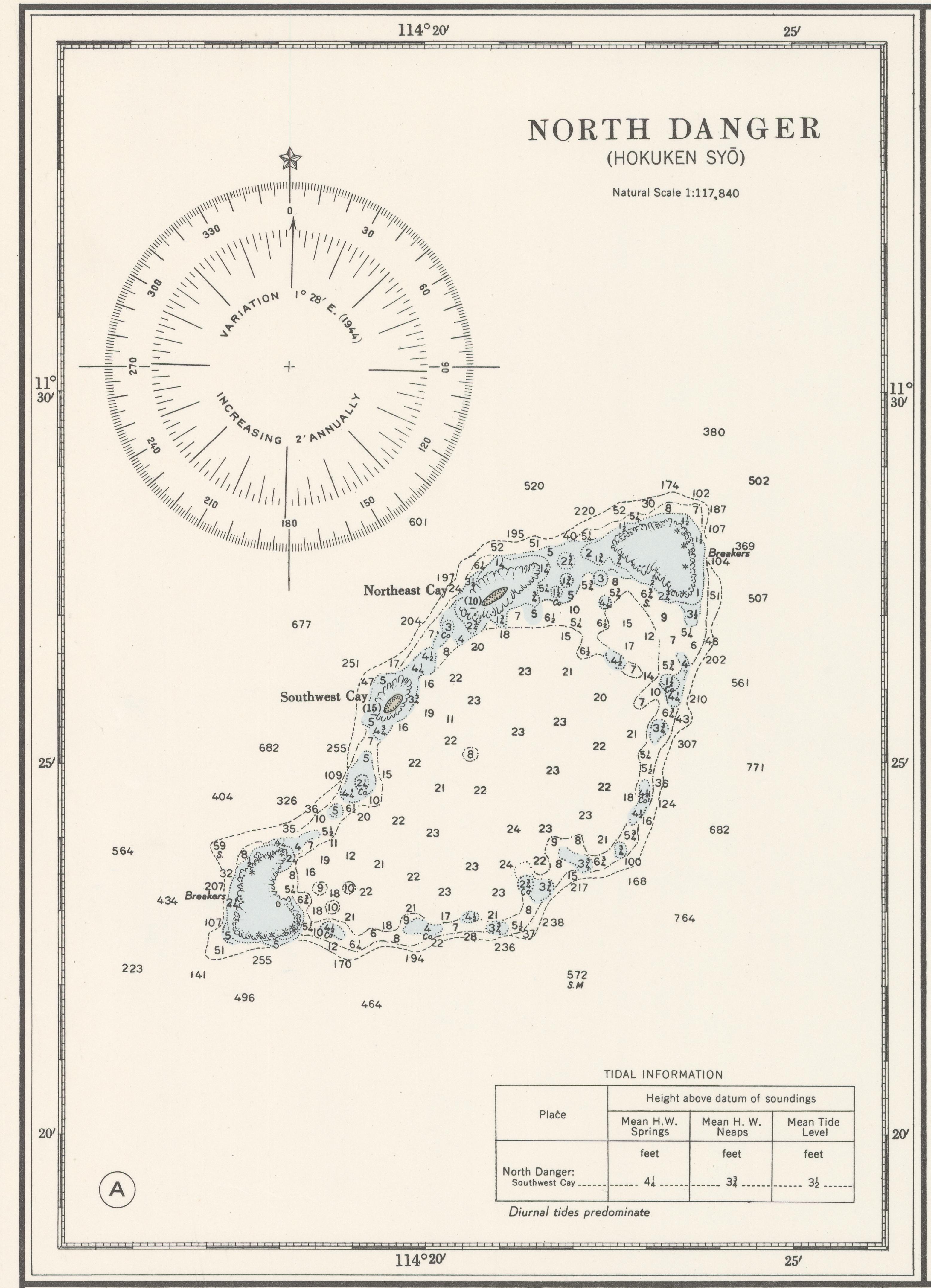 Photo of North Danger Reef nautical chart of 1911 (cropped)