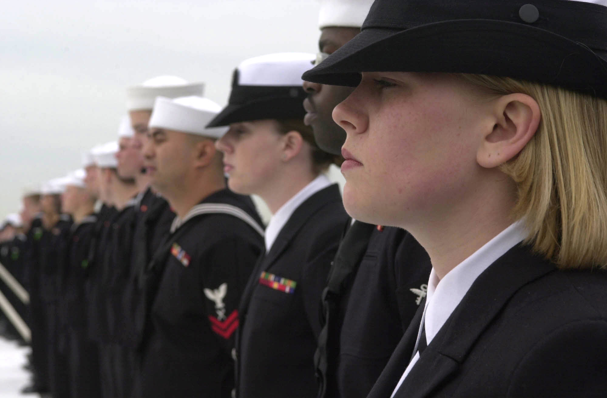 Photo of US Navy 030303-N-7027P-008 Sailors man the rail aboard USS ...